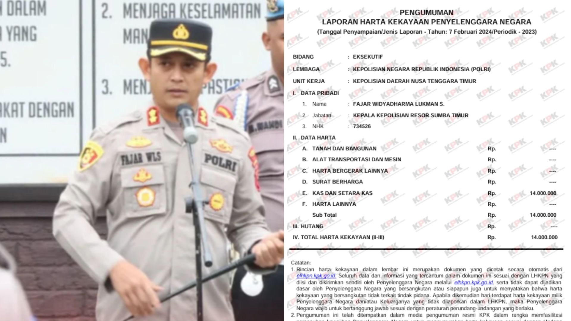 Harta Kekayaan Kapolres Ngada Menyusut, Kini Tinggal Rp14 Juta Sesuai LHKPN